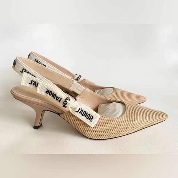 Dior | Shoes | Christian Dior Jadior Fabric Ribbon Beige Kitten Heel ...